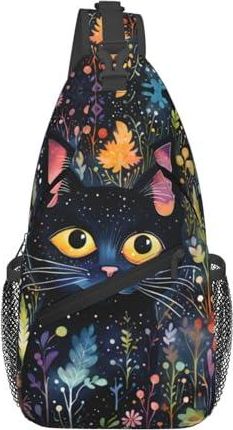 Generic Sacoche Homme Bandouliere Motif chat de dessin anim&eacute; noir Casual Sac Bandouli&egrave;re L&eacute;ger Sling Sac &agrave; Dos pour &eacute;cole Camping Voyage