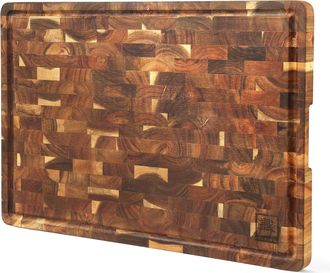 Oleio Zayiko Stirnholz Schneidebrett aus Akazie - Massives Holzbrett groß 53 × 38 × 3 cm - mit Saftrille & seitlichen Griffmulden - Holzschneidebrett auch a
