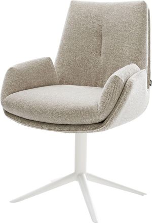 DELIFE Esszimmerstuhl Clea-Flex Fu&szlig;kreuz Wei&szlig; Webstoff Soft Beige 360&deg; drehbar Wippfunktion