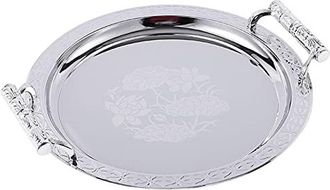MagiDeal Plateau &agrave; caf&eacute; d&eacute;coratif nordique avec poign&eacute;es plateau de service rond pour table de f&ecirc;tes, Argent S