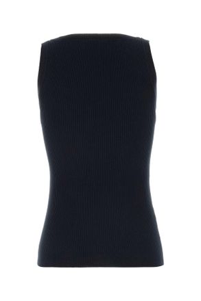 Miu Miu Womens Ribbed Cotton Tank Top Navy Sweater