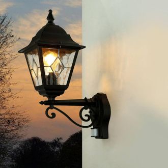Licht-Erlebnisse Lampe murale ext&eacute;rieure D&eacute;tecteur de mouvement E27 Noir Rustique Verre M&eacute;tal Applique ext&eacute;rieure Cour