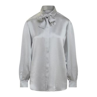 Alberta Ferretti Femme, Blouses et Chemises, Gris, Taille: 42 FR Long Sleeved Silk Shirt