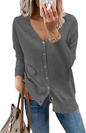 Minetom Femmes Cardigan Pull Manteau Manches Longues Tricoté Sweaters Gilet Casual Veste en Tricot avec Boutons Gris XL