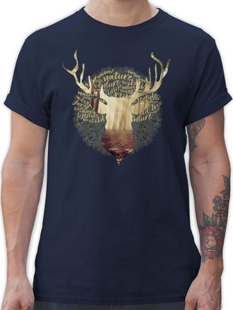 Shirtracer T-Shirt Herren - Kompatibel mit Oktoberfest - Hirsch Motiv Geschenk J&auml;ger I Hirschgeweih Tracht - 4XL - Navy Blau - trachtenshirt bayrische Trachtenmo