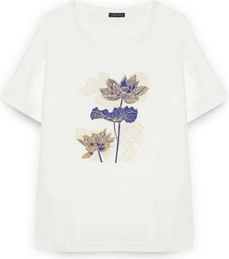 Fiorella Rubino Femme, Tops, Blanc, Taille: 42 FR T-shirt en jersey de coton avec imprim&eacute; floral