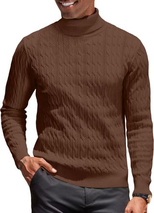 Coofandy Rollkragenpullover Herren Zopfmuster Strickpullover Turtleneck Herren Rollkragenpulli Slim Fit Feinstrick Rollkragenshirt Winterpullover Business Pull