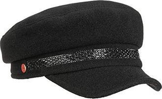 Mayser Casquette Gavroche Femme Kendy - Made in The EU Laine Type de Marin avec Visiere, Doublure, Doublure Automne-Hiver - M (57-58 cm) Noir