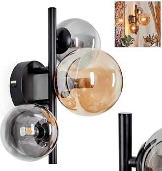 HOFSTEIN Wandleuchte Chehalis, Wandlampe aus Metall/Glas in Schwarz/Rauch/Klar/Bernstein, Leuchte im Retro/Vintage-Design, Schirme aus Glas (Ø 10, 12 cm) u. An