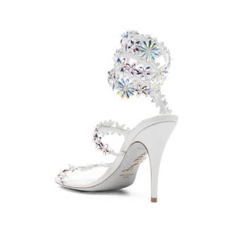 Rene Caovilla Crystal-Embellished Floral Heels - White