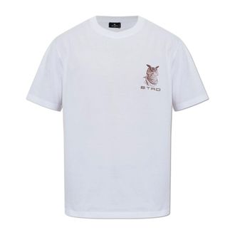 Etro Homme, Tops, Blanc, Taille: L T-shirt avec logo brod&eacute;