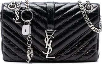 Saint Laurent Hobo Bags - Medium Crinkled Calfskin Punk Chain Bag - Gr. unisize - in Schwarz - f&uuml;r Damen