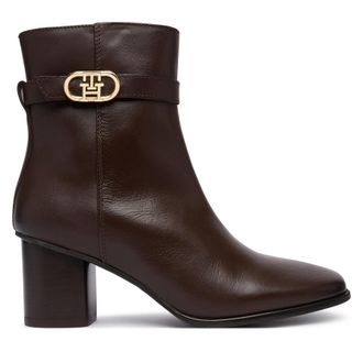 Tommy Hilfiger Stiefeletten Tommy Hilfiger Th Strap Leather Block Heel Boot FW0FW09488 Braun