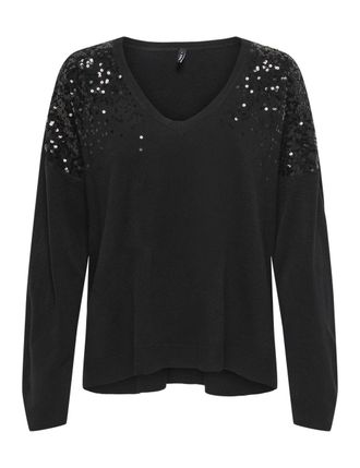 Only Onlstarry Ls Sequin Boxy V-Neck KNT