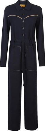 Guest In Residence combinaison en cachemire à détail de plastron - Bleu