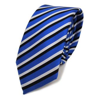 TigerTie &eacute;troit Designer cravate - bleu ultramarin blanc noir ray&eacute;