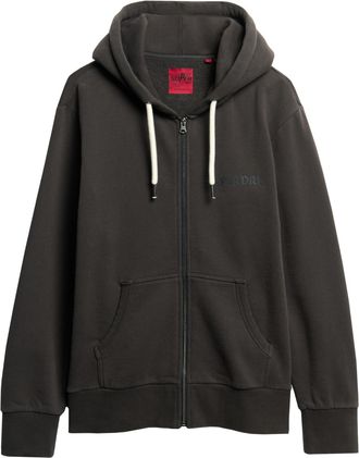 Superdry Damen Oversize-Hoodie mit Rei&szlig;verschluss und Tattoo-Grafik Verwaschenes Schwarz L
