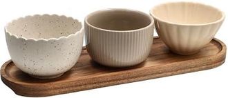 Tognana Set 3 Schalen + ovales Tablett 28,5 x 9 cm Plume, Stoneware, Mehrfarbig
