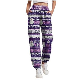 Generic Pantalon de jogging surdimensionné à jambe large pour femme, pantalon de survêtement taille haute sur le thème de Noël avec cordon de serrage et poche
