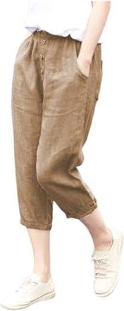 Generic Pantalon Femme d&eacute;contract&eacute; Grande Taille Court Pantalons d&eacute;contract&eacute; en Coton et Lin,Grande Taille,Ample,Taille &eacute;lastique