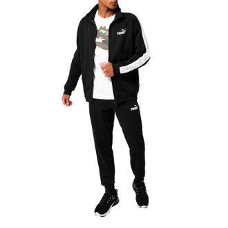 Puma Clean Trainingsanzug-Set f&uuml;r Herren, Fleece (Schwarz/Wei&szlig;)
