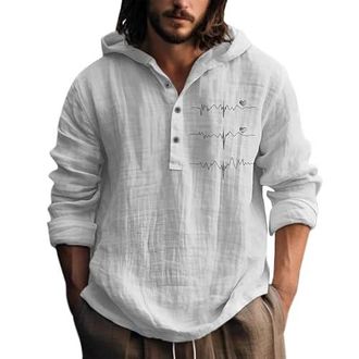 Generic Chemise &agrave; manches longues pour homme, chemise d&eacute;t&eacute; grande taille, chemise d&eacute;contract&eacute;e &agrave; capuche, imprim&eacute; tendance, demi-boutons, haut confortable, co
