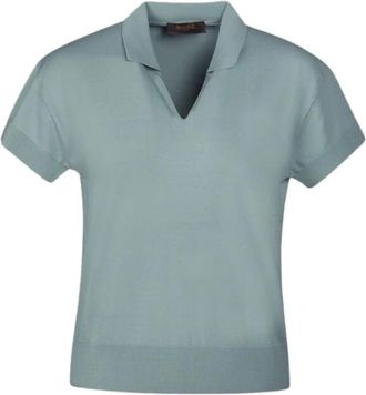 Moorer Femme, Pulls, Bleu, Taille: 38 FR Polo &agrave; col en V et col de chemise