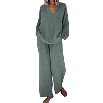 Generic Ensemble de v&ecirc;tements de d&eacute;tente pour femme - Pyjama de No&euml;l pour femme - Chemise boutonn&eacute;e &agrave; manches longues et pantalon de pyjama - Ensemble de v&ecirc;te