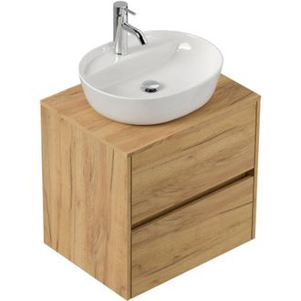 Magnolia Home Badm&ouml;bel Taifun 60cm mit ovalem Aufsatzwaschbecken eiche gold