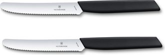 Victorinox by Swiss Army Swiss Modern, Profi Gemüsemesser-Set, 2-teilig, Brotzeitmesser, Extra Scharfe Klinge, Wellenschliff, 11 cm, Rostfreier Stahl, schwarz