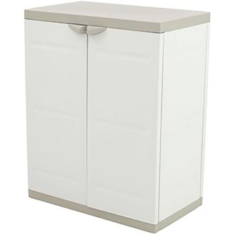 PEGANE Pegane - Armoire basse 2 portes en r&eacute;sine beige - Dimensions 70x44x88 cm - 2 &eacute;tag&egrave;res r&eacute;glables - Utilisation int&eacute;rieure et ext&eacute;rieure