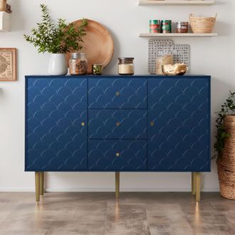 Urban Meuble Urban Meuble - Armoires de cuisine bleu marine avec 2 portes et 3 tiroirs 120x40x82cm