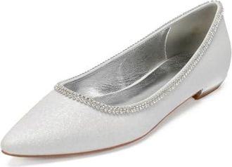 Generic Chaussures Plates Mari&eacute;e Femme Chaussures De Mariage Plates Bout Pointu Ballerines Et&eacute; Plate Mariage Soir&eacute;e Chaussures Femmes 1.8Cm,Ivoire,42 EU