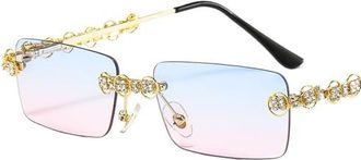 Generic Lunettes de soleil sans monture pour femme - Monture carrée - Petit cadre - Océan - Feuille de printemps, rose, Taille unique