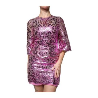 Dolce & Gabbana Metallische Spitze Blumen Mini Kleid - - Dresses - Damen - Rosa - S