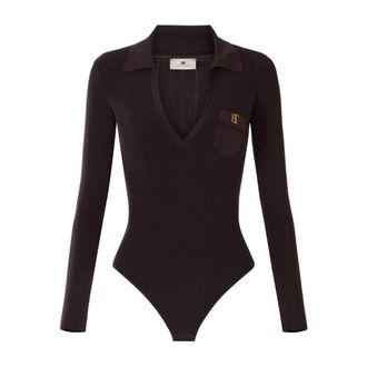 Elisabetta Franchi Gerippter Logo-Plaketten-Body - - Tops - Damen - Braun - M