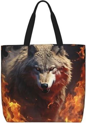 Generic Loup Br&ucirc;lant Dans Le Feu Sac Courses Grand Tote Bag L&eacute;ger Sac &Agrave; Bandouli&egrave;re Pour Travail Universit&eacute; Shopping