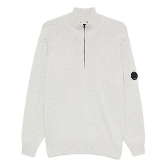 C.P. Company C.p. Company, Homme, Pulls, Gris, Taille: 2XL Maille Melange Blanc Cass&eacute; Col Polo