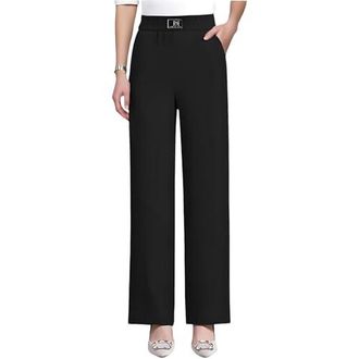 Generic Pantalon confortable &agrave; enfiler, taille haute, doux et soyeux, pour femmes &acirc;g&eacute;es de plus de 50 ans, Noir, 4XL
