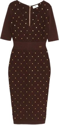 Elisabetta Franchi Femme, Robes, Brun, Taille: 46 FR Embellished V Neck Dress