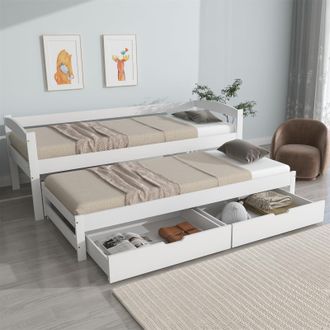 Generic Tagesbett, Einzel und Doppelbett, Schiebebett mit Rollen unten, mit 2 MDF-Schubladen, Massivholzrahmen, wei&szlig; (200x90cm/190x90cm)