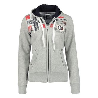 Geographical Norway Fespote Lady - Hoodie Damen Sweatjacke Zip Kapuze Taschen - Pullover Damen Langarm Warm Jacke - Frauen Jahreszeit Frühling Sommer Herbst (Hellgrau XXL