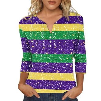 Generic Haut &agrave; manches 3/4 pour femme - Haut pour femme - Masque de carnaval - Imprim&eacute; graphique - Col en V - &Eacute;l&eacute;gant - D&eacute;contract&eacute; - Chemisier basique classi