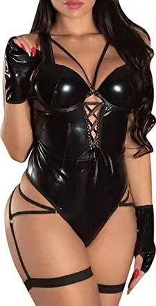 Generic Body Sexy Femme &Eacute;rotique De Tentation Couture Lingerie en Cuir dimpression (Black XL) Tenue Ouverte Tr&egrave;s Ensemble &Eacute;Rotique Ouvert Grande Taille Dentel