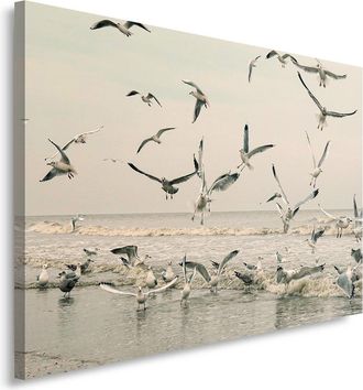 Feeby Wandbild - 1 Teilig - 60x80 cm, Leinwand Bild Leinwandbilder Bilder Wandbilder Kunstdruck, M&Ouml;WEN, MEER, NATUR, GRAU