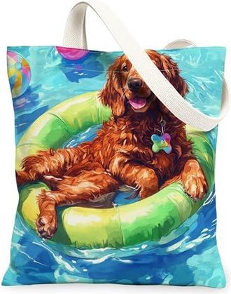 Generic Sac fourre-tout amusant en toile motif chien Setter irlandais 33 x 38,1 cm, sac &agrave; bandouli&egrave;re r&eacute;utilisable pour femme, peinture danimaux domestiques, 
