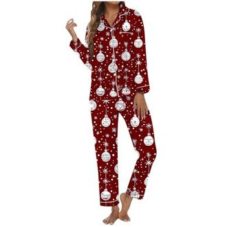 Generic Ensemble de pyjama de No&euml;l pour femme avec poche boutonn&eacute;e et manches longues, bordeaux, XXL