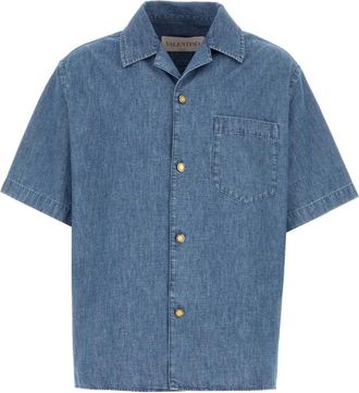 Valentino Garavani Homme, Chemises, Bleu, Taille: XL Short Sleeve Denim Shirt