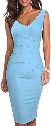 Homeyee Robe de soirée Crayon Vintage à col en V sans Manches Dos Nu pour Femme B605 (XXL, Bleu Clair)
