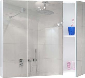 Mendler Spiegelschrank HWC-B19b, Badschrank Hängeschrank, 6 Regalböden Hochglanz FSC-Zertifiziert 70x80x16cm - weiß